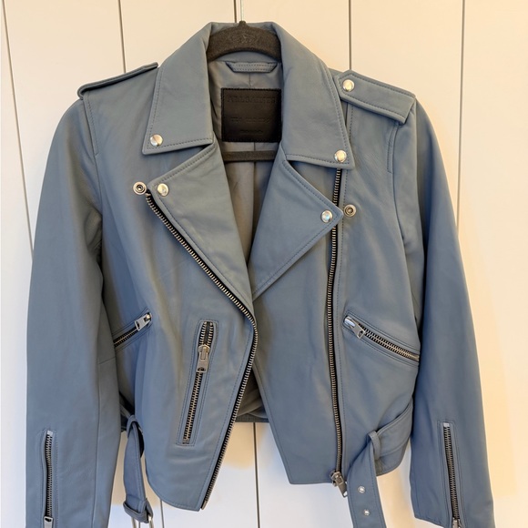 All Saints | Jackets & Coats | All Saints Blue Leather Jacket | Poshmark